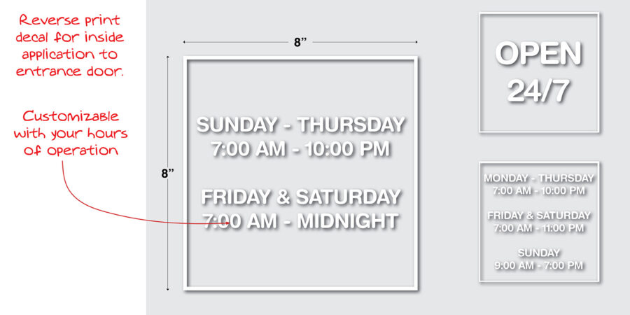 Hours of Operation Decal - Alco Products