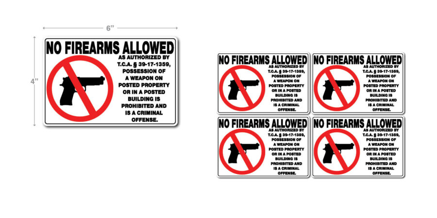 No Firearms Allowed Tennessee Decals - Alco Products