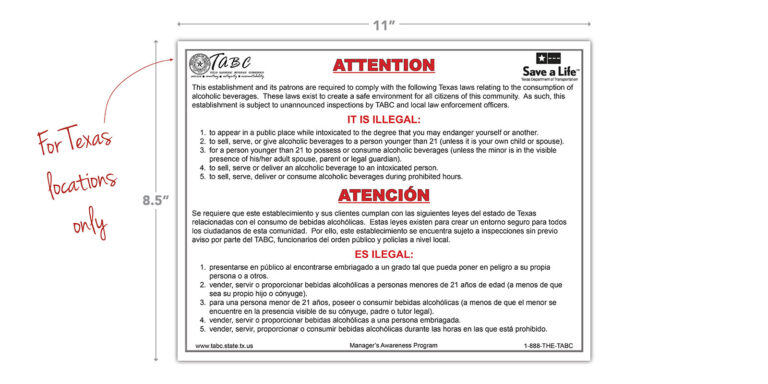 Hooters Texas Alcoholic Beverage Commission (TABC) Sign - Alco Products