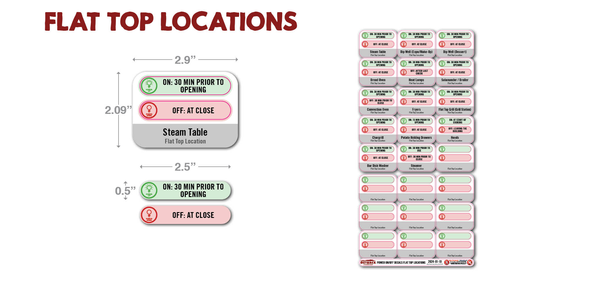 Outback Power Up/Down Label Set - FLAT TOP Locations - Alco Products