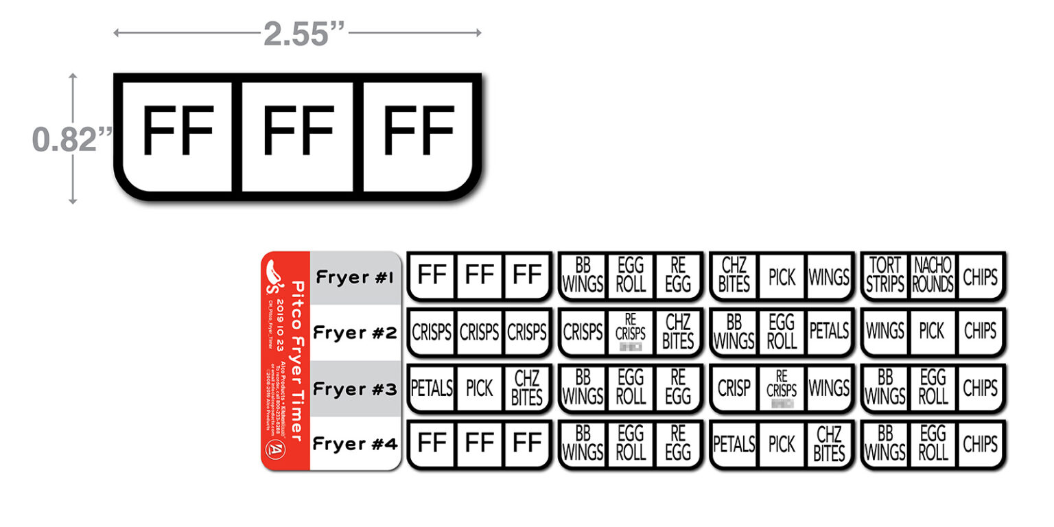 Chili's Pitco Fryer Timer Button Labels - Alco Products